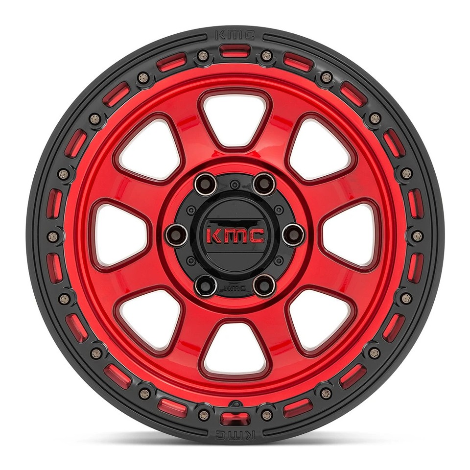 18x9" KMC548 Chase Candy Red & Black Sim beadlock Wheels 8x165 Chevy ...
