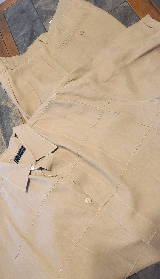 Mens 2 piece linen walking suit Gonchu Vtg 34x29 Slacks L button Down ...