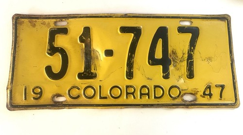 1947 Colorado License Plate #51-747 Yellow & Black | eBay