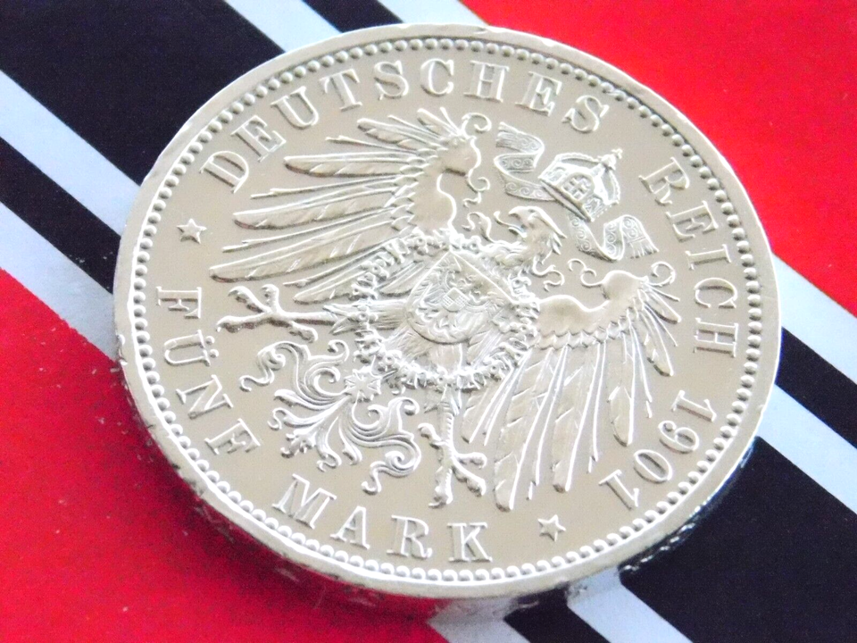 GERMAN Coin 5 MARK 1901 A PRUSSIA Bicentennial WILHELM II. EMPIRE 90% ...