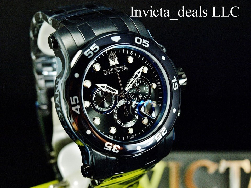 NEW Invicta 48mm Men's Pro Diver SCUBA Chronograph BLACK DIAL Triple ...