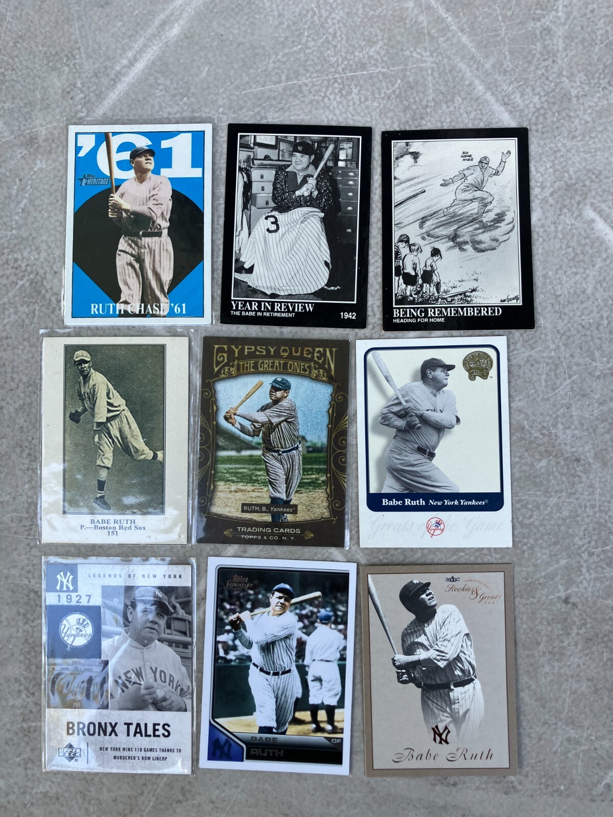 Babe Ruth reprint baseball cards lot of 9 Each including Rookie | eBay