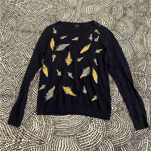 Talbots size Small Feather Embroidered Novelty Print Sweater | eBay
