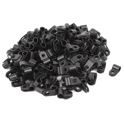 200Pcs Black Plastic R Type Cable Clip Clamp for 6mm Dia Wire Hose Tube ...