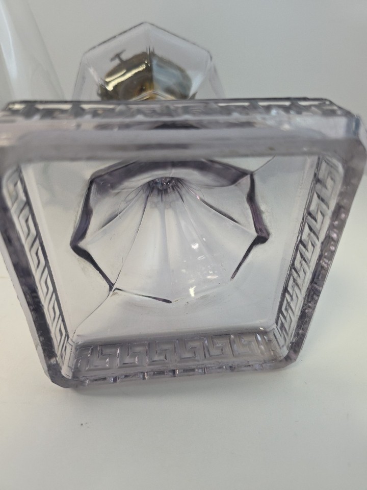 Antique Manganese Purple Glass Oil Lamp Octagonal Greek Key Pedestal W ...