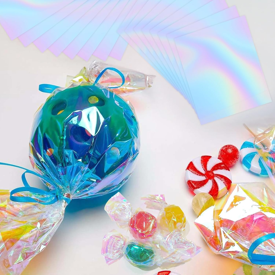 120 PCS Iridescent Cellophane Sheets, 6x8 Inches Holographic Candy ...