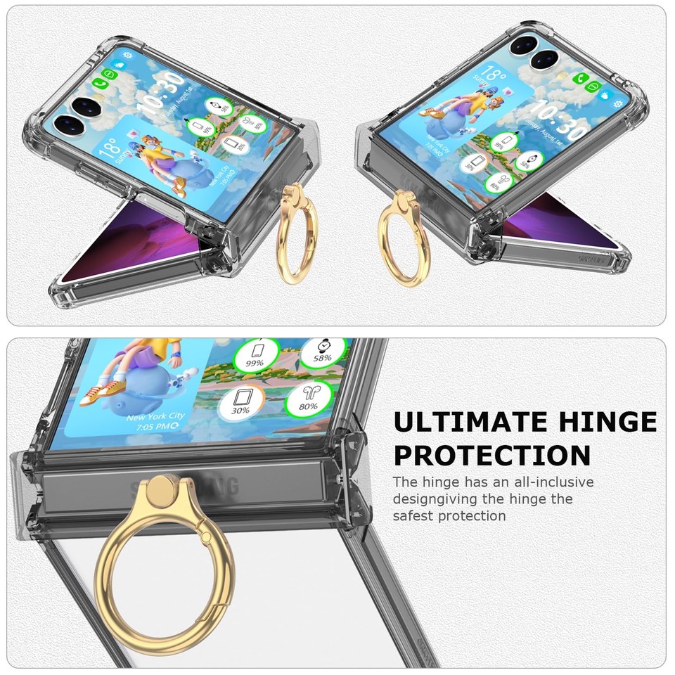 Galaxy Z Flip 7 Case w/ Screen Protector & Hinge Cover Clear Black ...