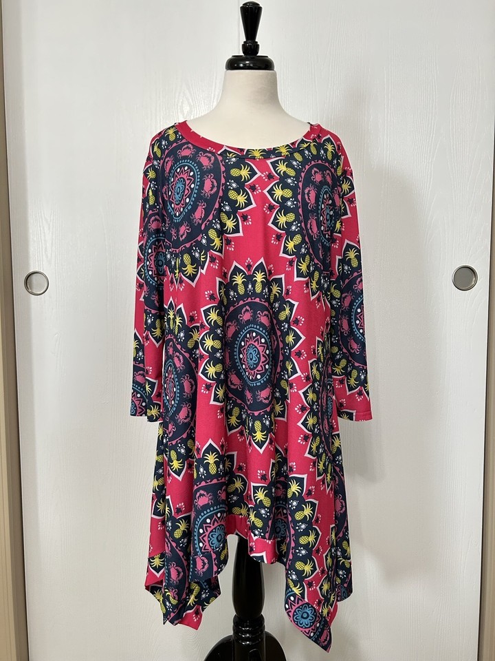 Simply Southern Long Sleeve Tunic Pink Pineapple Crabs Medallion Dress ...