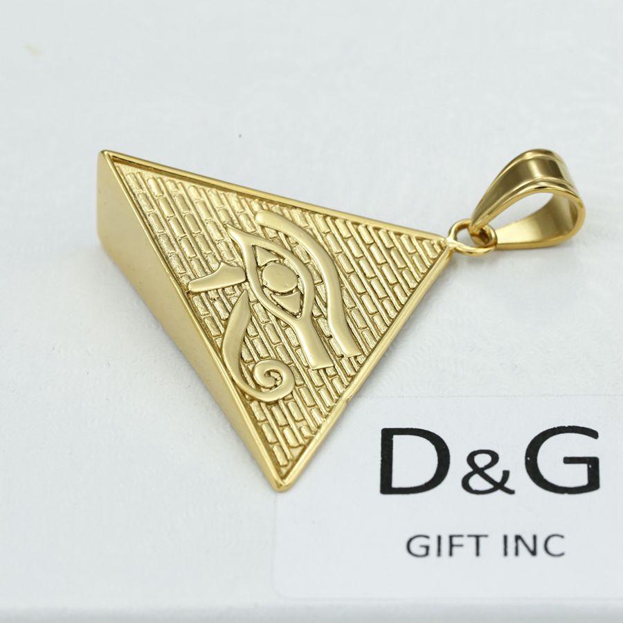 DG Men's 24" Gold Stainless-Steel,Pyramid Egyptian Eye Charm.C-Curb ...