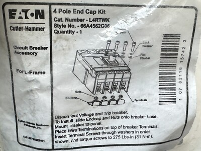 NEW EATON CUTLER HAMMER 4 Pole End Cap Kit For L Frame Breaker ...