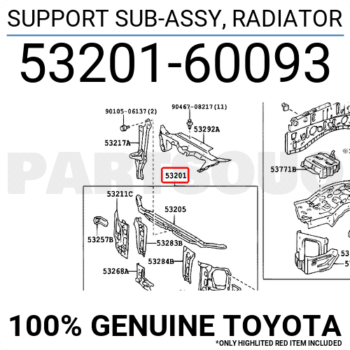 5320160093 Genuine Toyota SUPPORT SUB-ASSY, RADIATOR 53201-60093 | eBay
