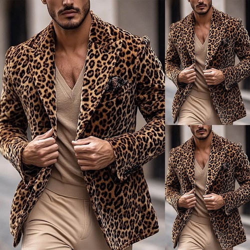 Velvet Men Blazer Classic Leopard Print Peak Lapel Tuxedo Trendy Jacket ...