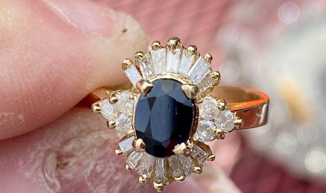 Heavy Vintage 14K Blue Sapphire & Diamond Ring. size 6.5, 5g, 1.50 TCW ...