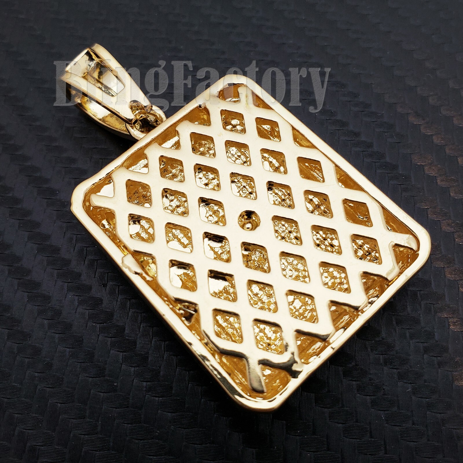 HIP HOP FULL ICED CUBIC ZIRCONIA GOLD PLATED BLING SQUARE DOG TAG CHARM ...