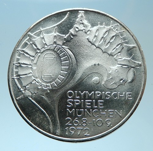 1972 Germany Munich Summer Olympics Stadium Genuine 10 Mark Silver Coin ...