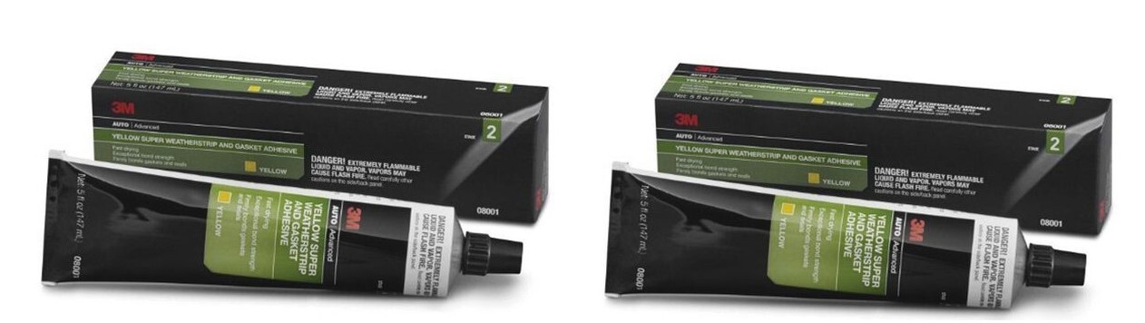 NEW 3M 08001 AUTO Yellow Super Weatherstrip and Gasket Adhesive Tube (2 ...