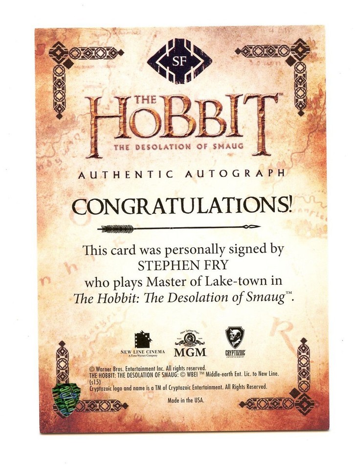 The Hobbit Desolation of Smaug ~ Stephen Fry ~ Autographed Card ...