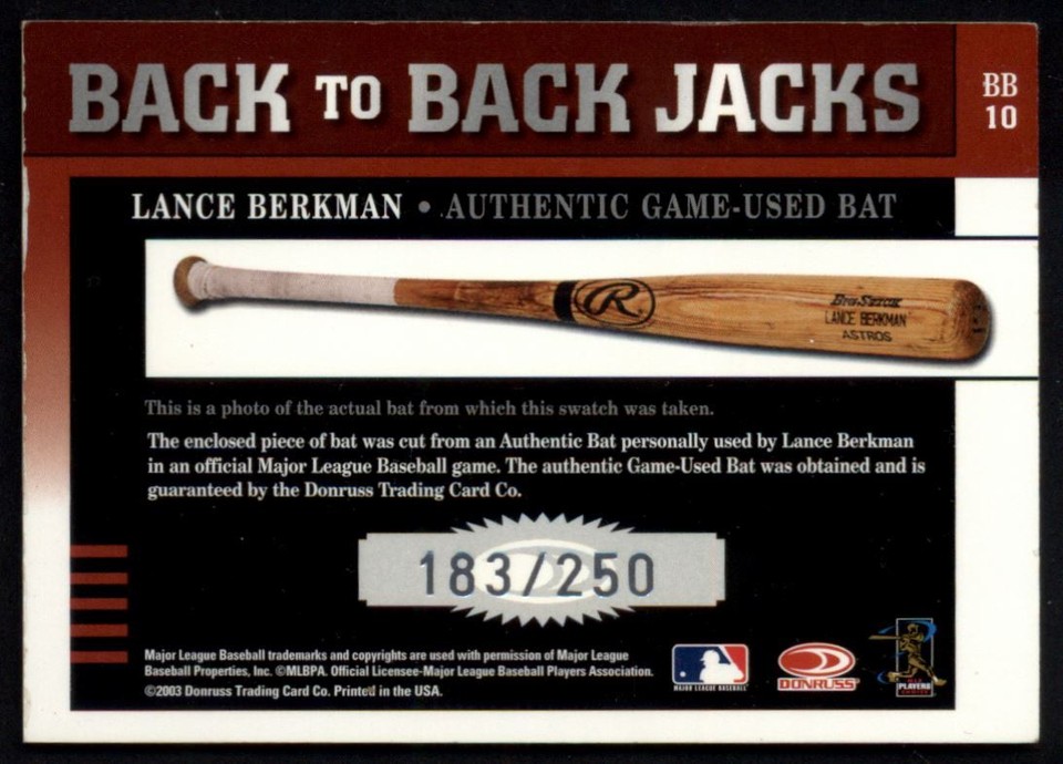 2003 Donruss Elite Back to Jacks Lance Berkman 183/250 Houston Astros # ...