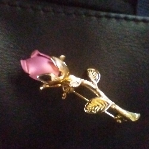 Gold Tone Single Stem Pink Metal Rose Brooch Pin | eBay