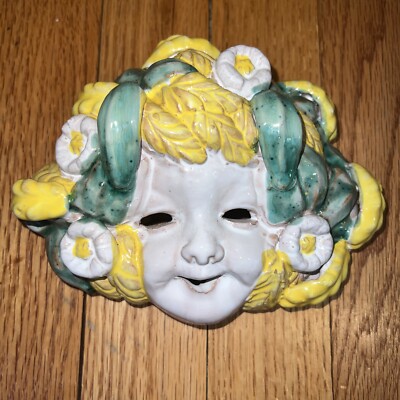 Vintage 1950s Majolica Italian Seasons Pottery Face Mask Wheat Flowers ...