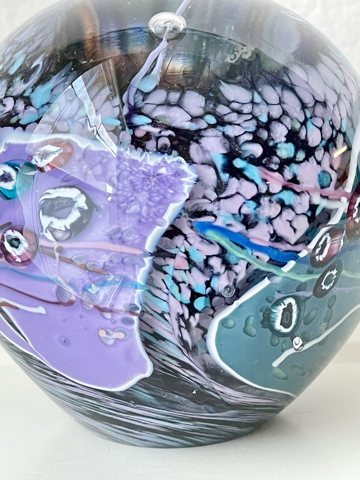 Vtg '93 Peter Patterson Handblown Glass Purple Paperweight Art Glass ...