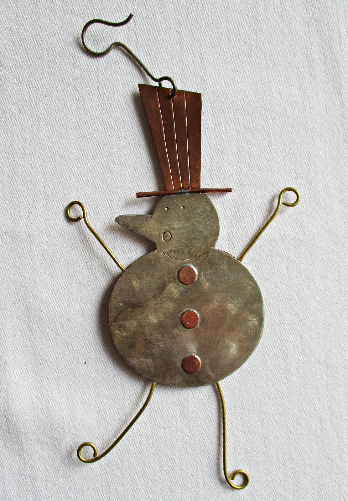 Metal snowman in top hat Christmas ornament steel copper brass 5.5 ...