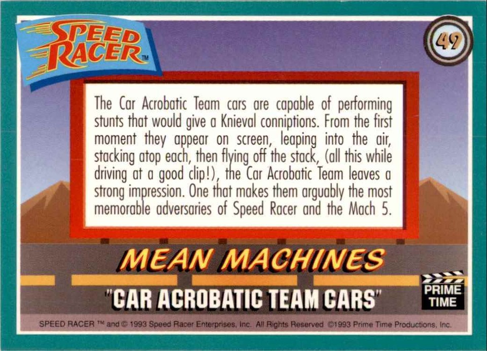 1993 Speed Racer CAR ACROBATIC TEAM CARS #49 | eBay