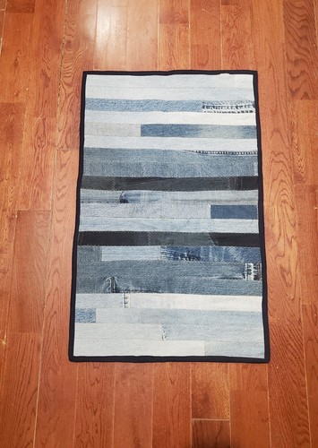 Handmade Denim Throw Rug Made With Patchwork Blue Jean W/Binding ...