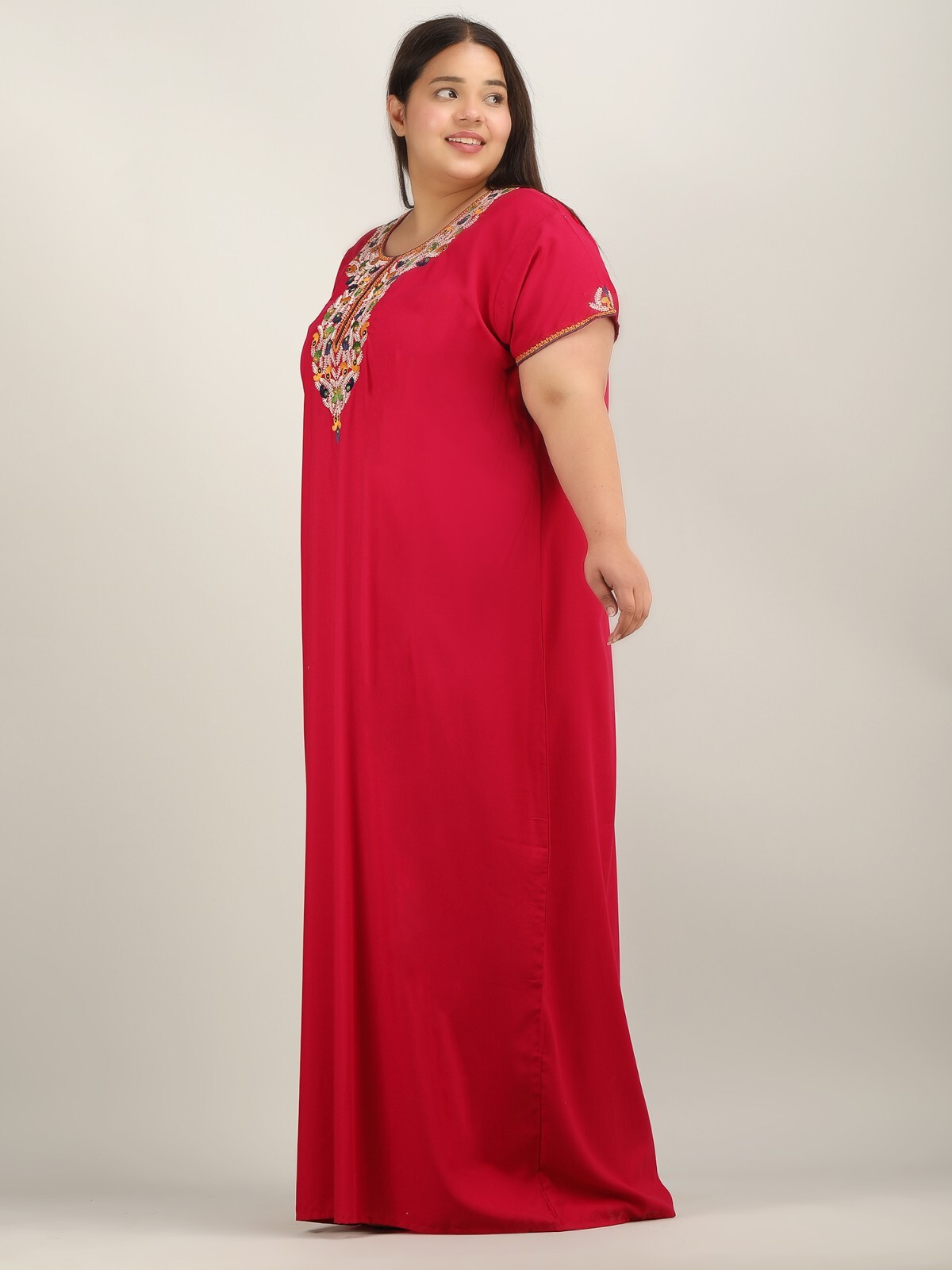 Women Pink Lissybissy Cotton Abhla pattern Embroidered Maxi Nightgown ...