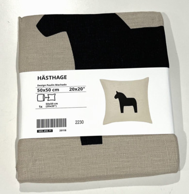 Ikea HASTHAGE Cushion Cover 20" x 20" Beige/Black Dala Horse 100% Line ...