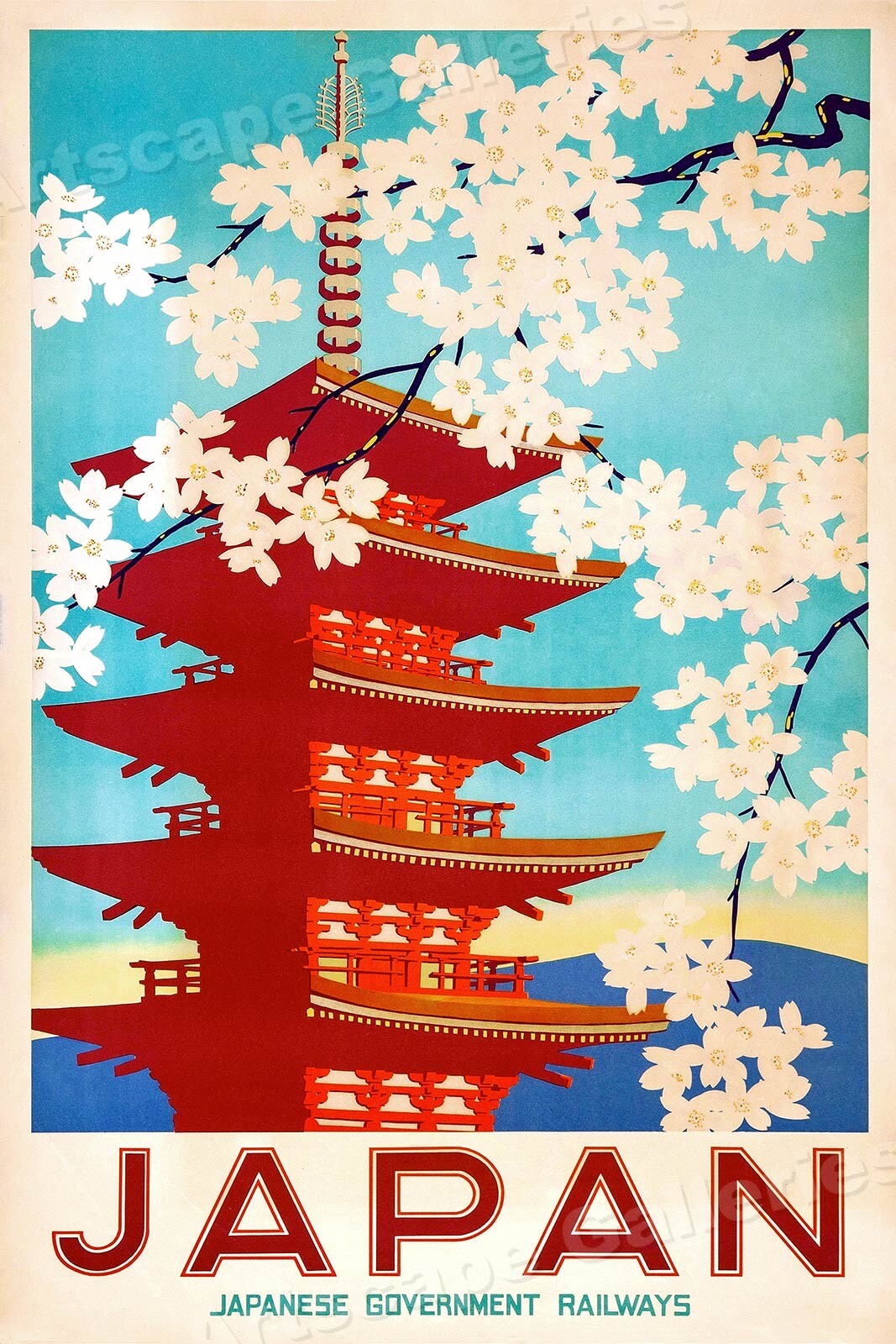 1950s Japan Cherry Blossoms Vintage Style Japanese Railway Travel ...