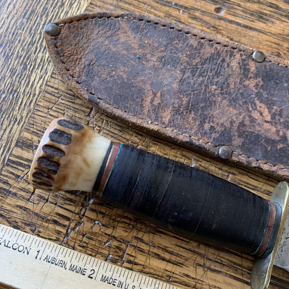 Early 2 Line MARBLES Gladstone IDEAL Hunting KNIFE w/Stag knob pommel ...