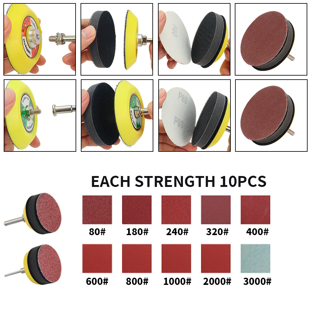 100Pcs 3 Inch Sanding Discs Tool Sponge Block Hook & Loop Pads 80-3000 ...