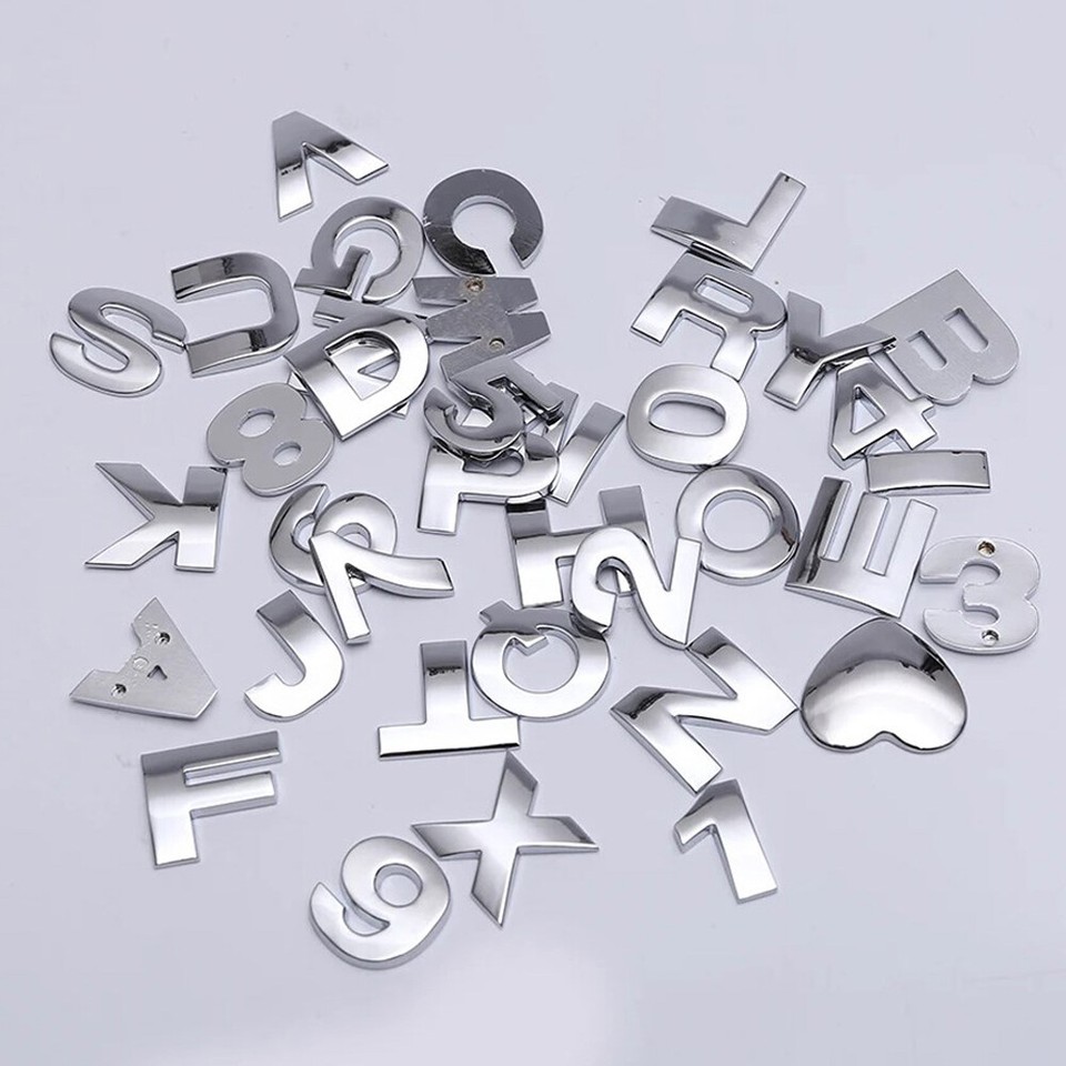 1Pc DIY Chrome 3D Metal Letter Number Emblem Badge Car Sticker Decal ...