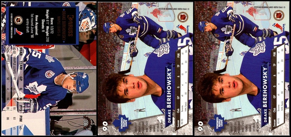 1993 Drake Berehowsky Toronto Maple Leafs (3) Card Lot - RARE TREASURE ...