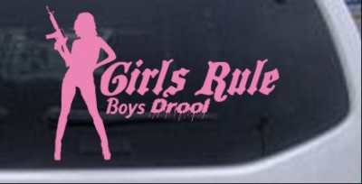 Girls Rule Boys Drool Gun Girl Car or Truck Window Decal Sticker Pink ...
