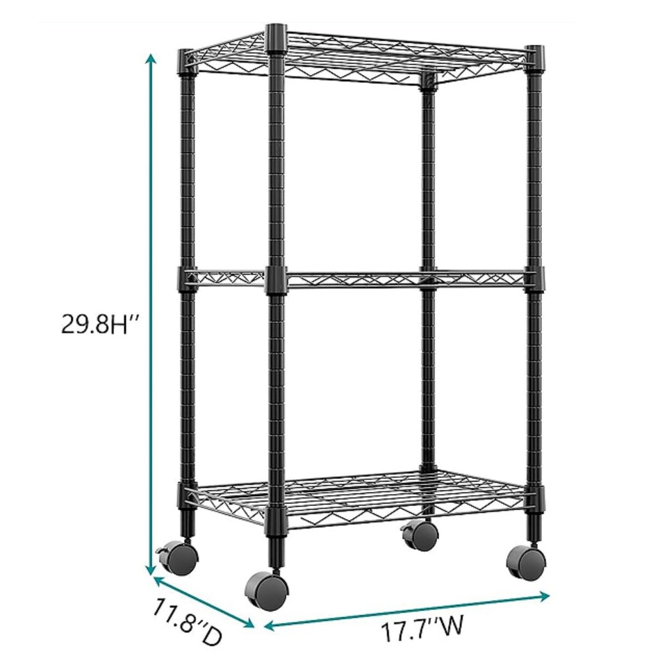 3 Tier Wire Metal Shelving Rolling Shelf Unit Adjustable Commercial ...