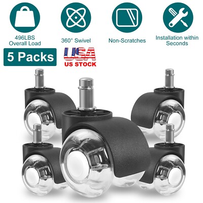 5Pcs Office Chair Wheels Polyurethane Rolling Caster Universal Floor ...