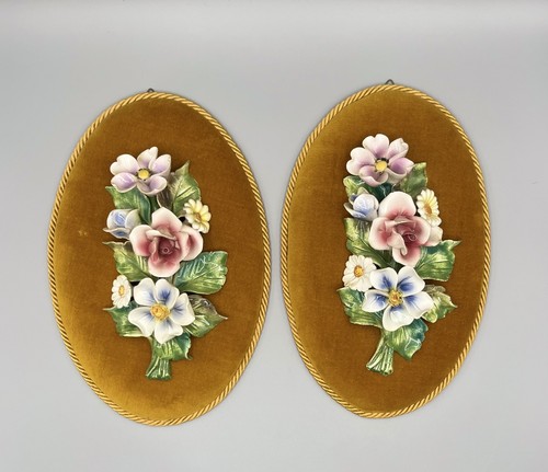 Floral Capodimonte Velvet Plaque Wall Decor Made In Italy, Heygill Set ...