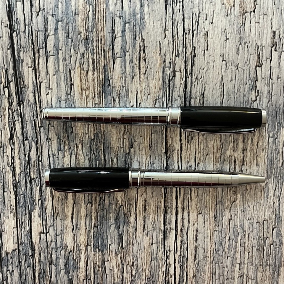 Stratton Chrome Roller Ball Ball Point Pen Set Black Ink, New in Box ...