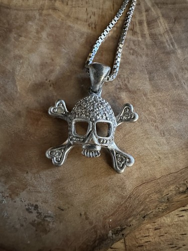 HAN Skull & Crossbones Sterling Silver & Pave Diamond Pendant Necklace ...