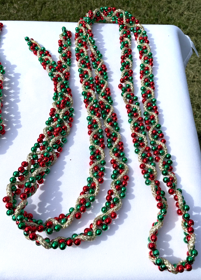 2 - 9 foot Christmas Braided Red, & Green Bead String Garlands with ...