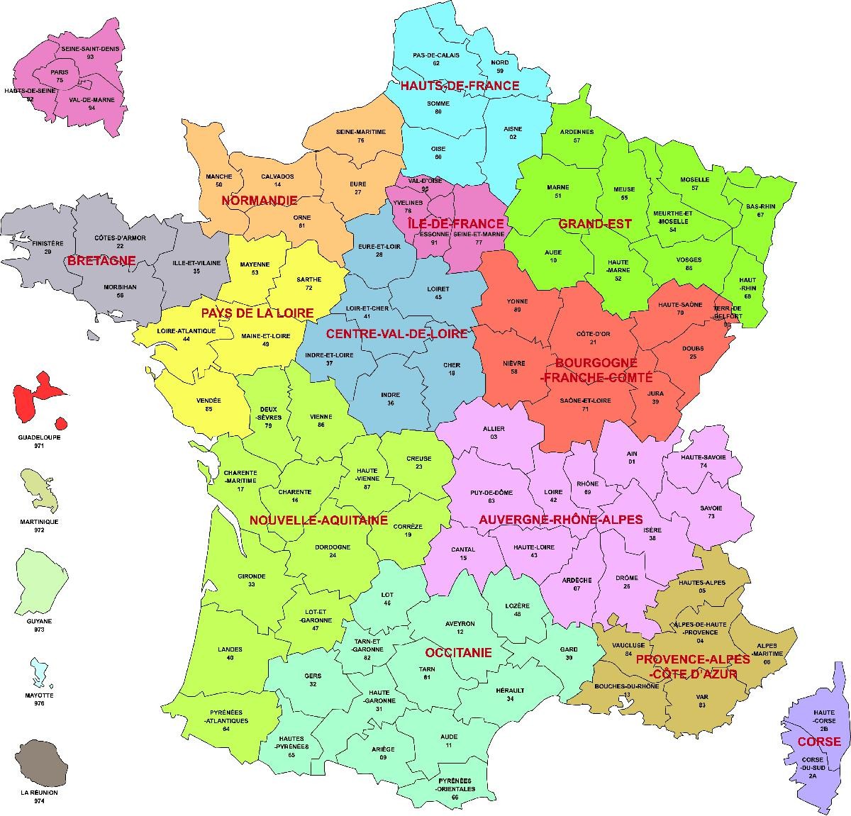 Carte des départements de France (63 x 60 cm) | eBay