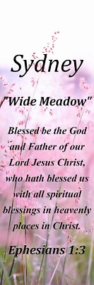 Sydney "Wide Meadow" Keepsake Name Meaning Bookmark with Bible Verse ...