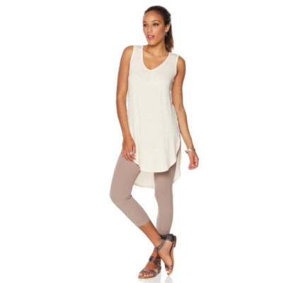 NENE Ivory Stretch Jersey Knit Racerback Hi-Low Hem Layering Tank Top M ...