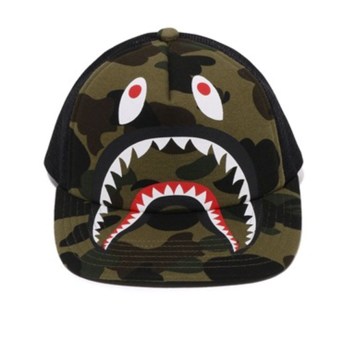 Authentic a bathing ape bape 1st camo shark mesh cap trucker hat yellow ...