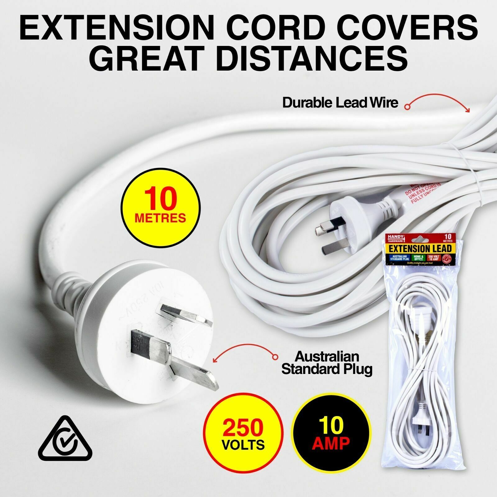 1Pcs Flexibility 10 Metre Extension Lead 250 Volt Heavy Duty Plug ...