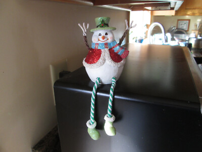 Snowman Shelf Sitter Winter Christmas Decor Dangle Legs Sparkly Coat ...