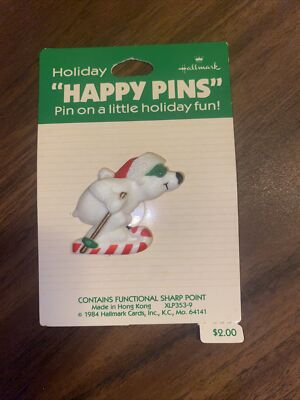Vintage 1984 Hallmark “Happy Pins” Polar Bear Holiday Lapel Pin NOS | eBay