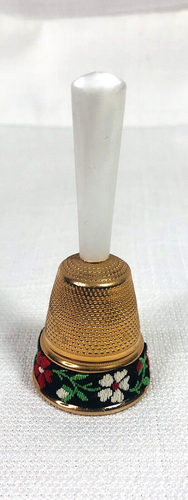 Thimble Bell Goldtone Metal Floral Embroidered Ribbon Handle 3" Austria ...